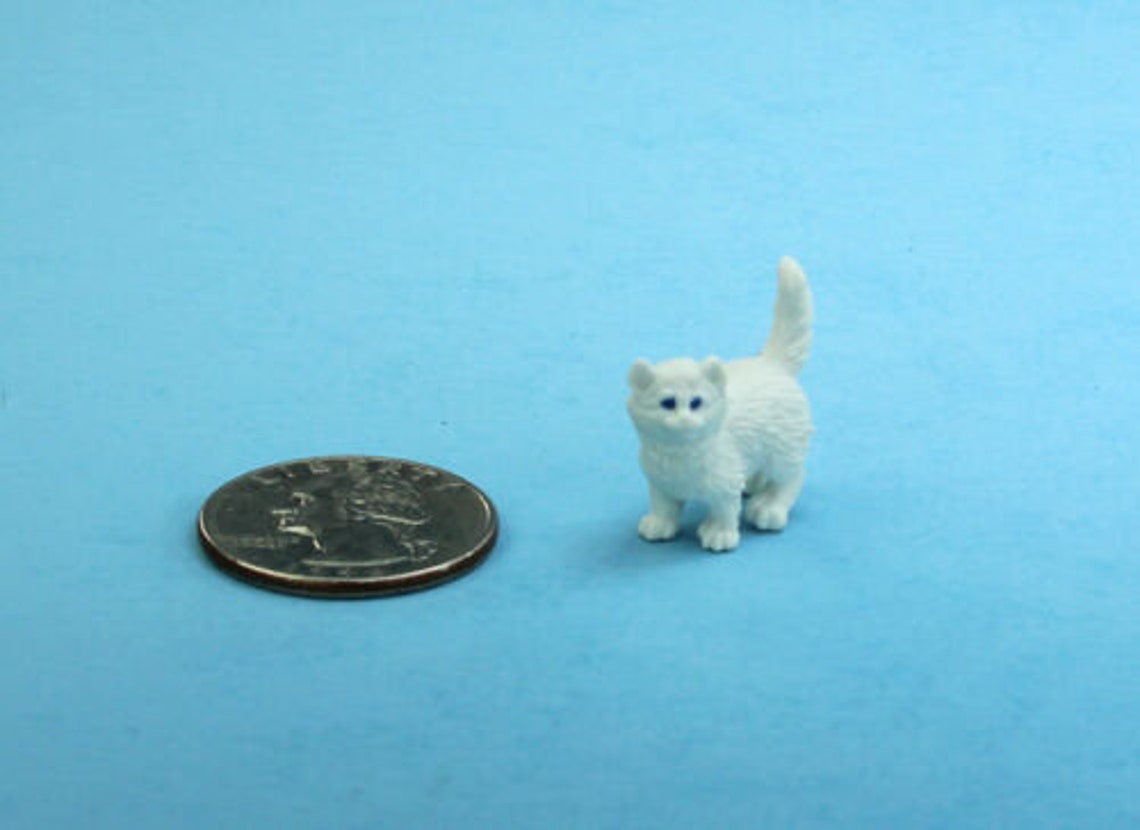 Adorable Dollhouse Miniature Soft White Fluffy Long Haired Baby Kitten ...