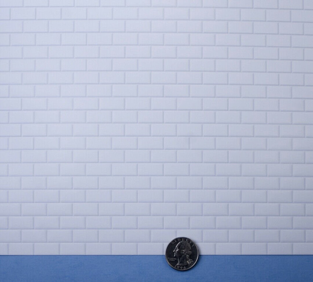 NICE Dollhouse Miniature Embossed White Subway Tile Wall Sheet for ...
