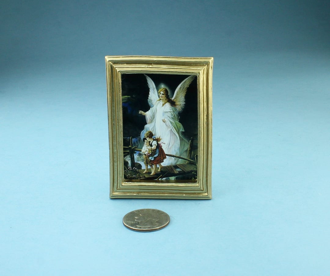 1:12 Scale Dollhouse Miniature Framed Guardian Angel Picture in Gold ...