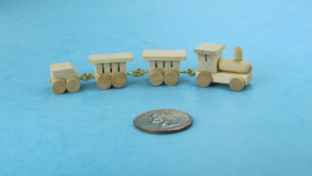 1/12 Scale Dollhouse Miniature Natural Wood Toy Train Set You Can Paint ...