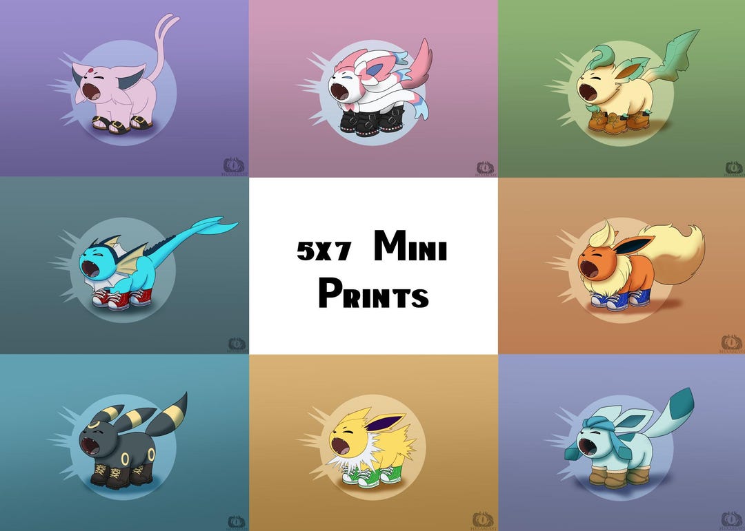 Eeveelution Scream Bean 5x7 Mini Prints - Etsy