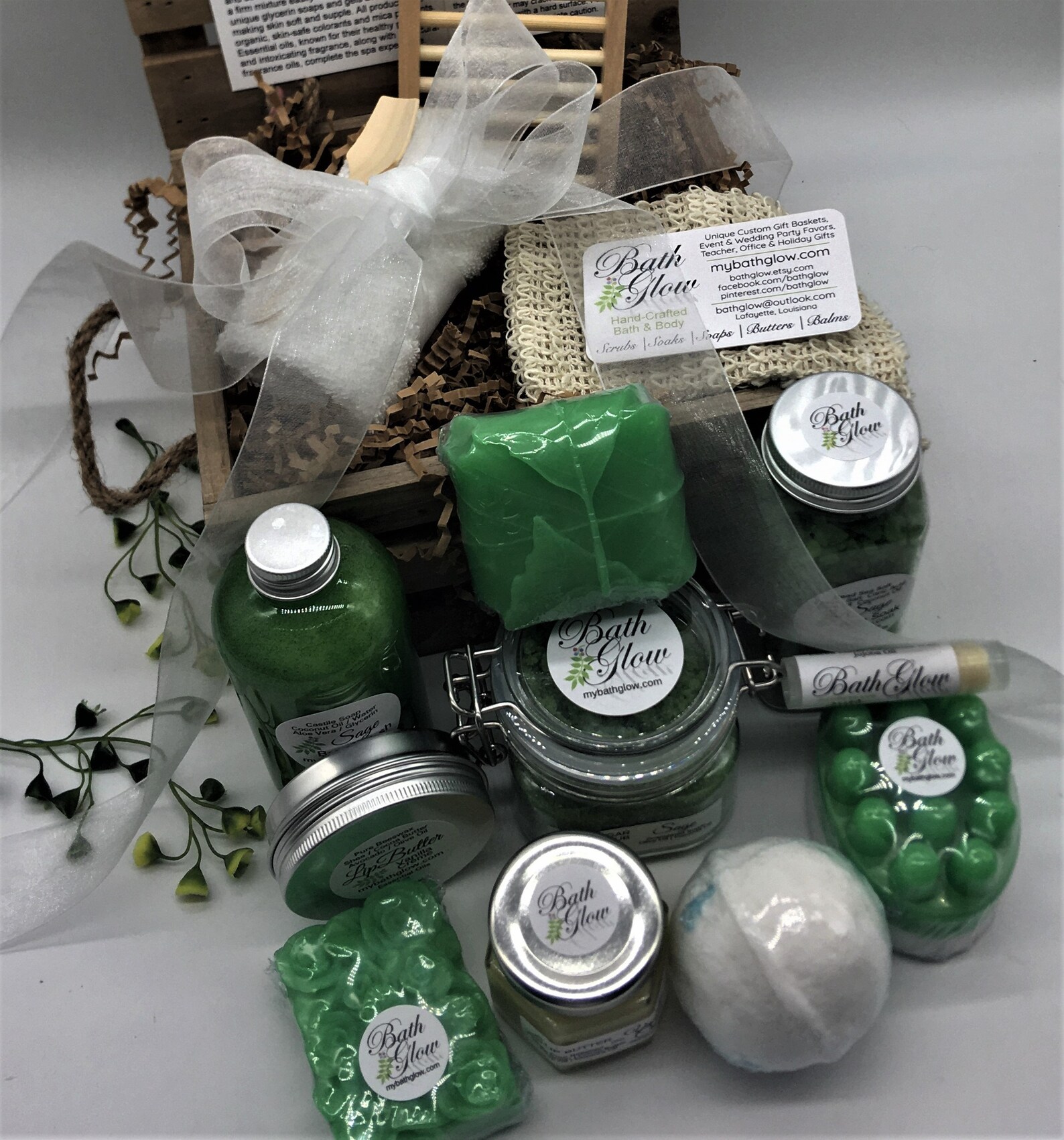 Sage Wood Crate Set: Spa Gift | Bath Gift | Unique Gift | Gifts for ...