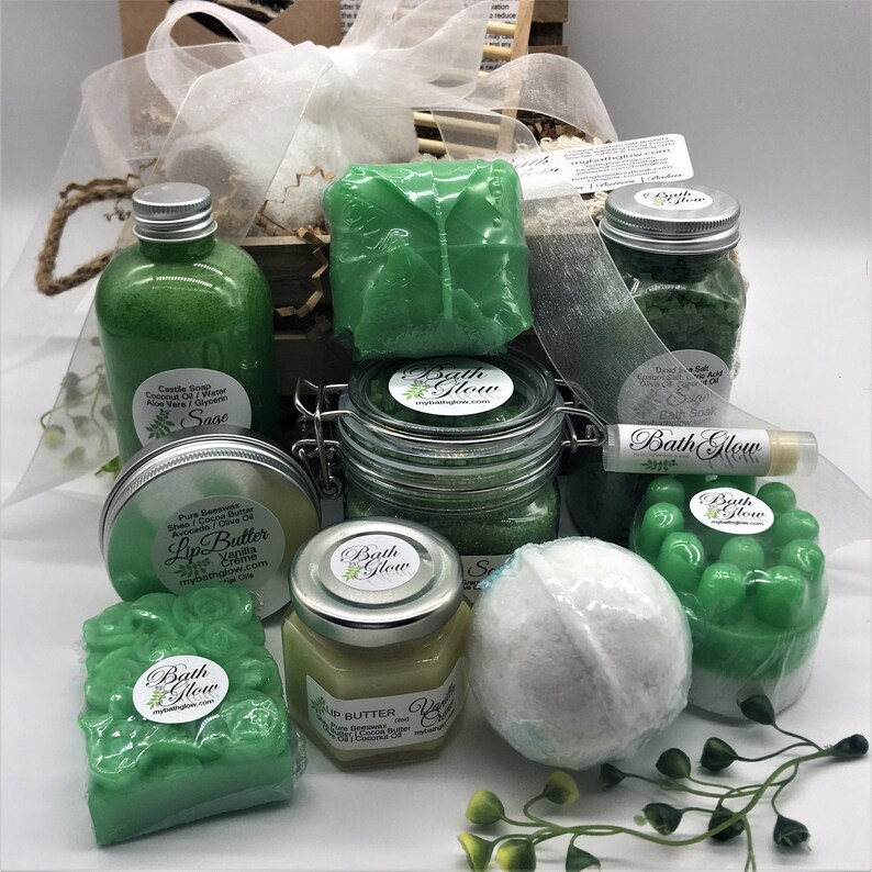 Sage Wood Crate Set: Spa Gift | Bath Gift | Unique Gift | Gifts for ...