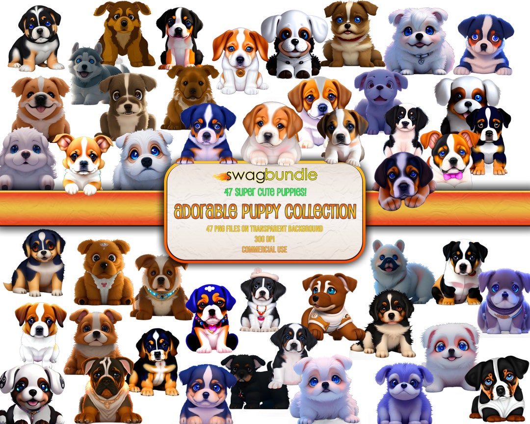 47 Adorable Puppies Clipart - Digital Puppy Illustrations in Png Clip ...
