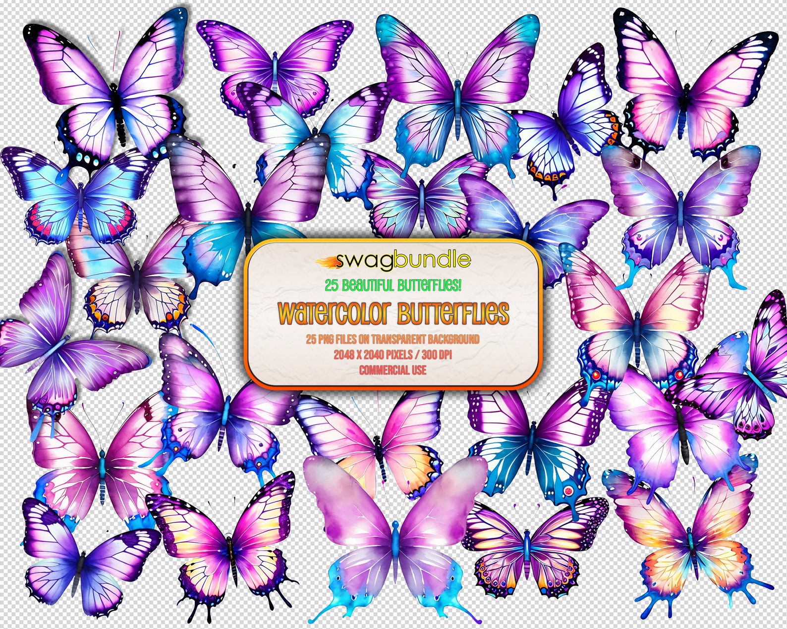 25 Watercolor Butterflies Clipart - Digital Butterfly Illustrations in ...
