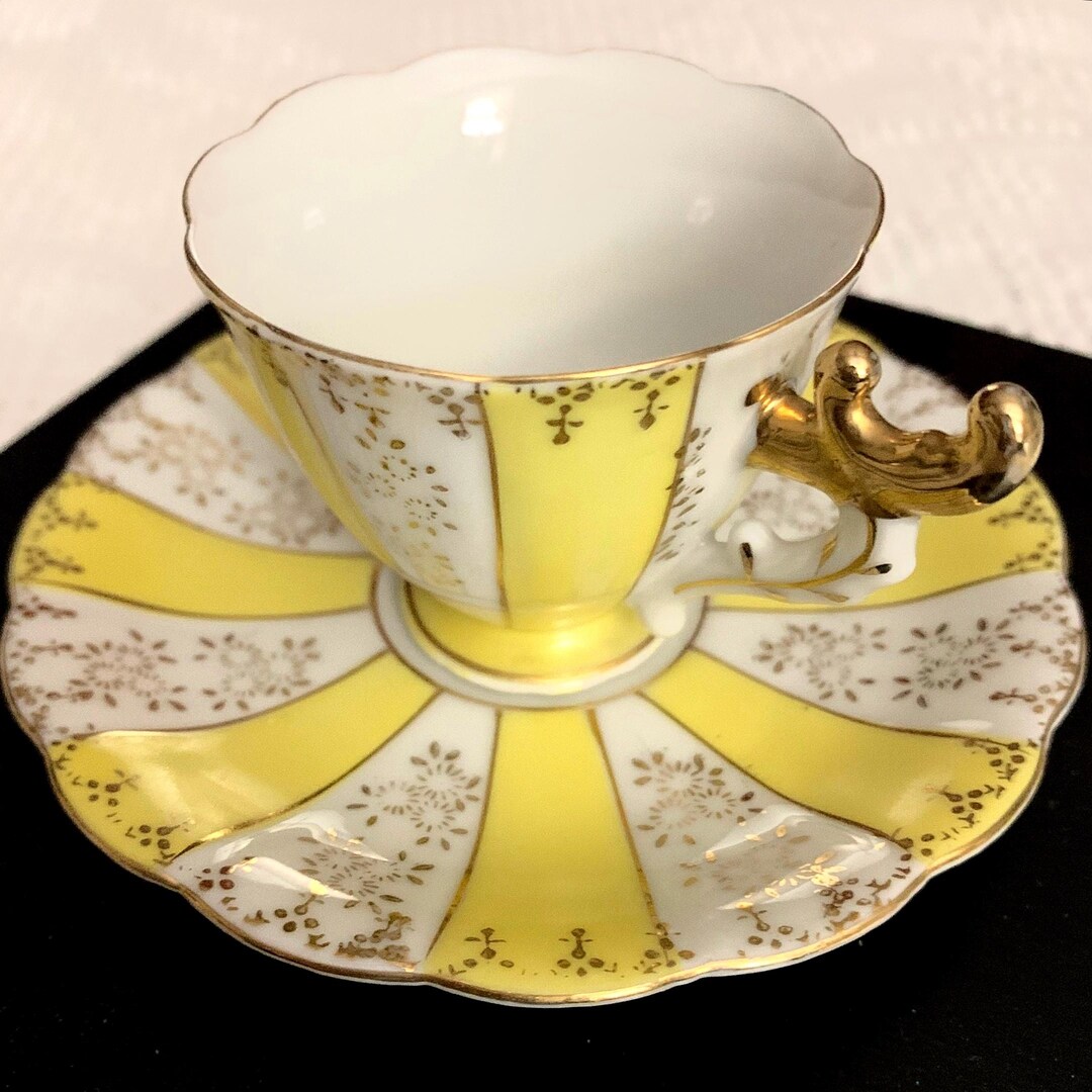 Yellow/white China Tea Cup and Saucer Set - Etsy