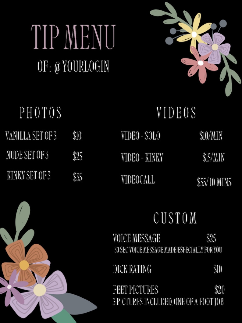 Cute Onlyfans Editable Menu Canva Template Printable Tip - Etsy