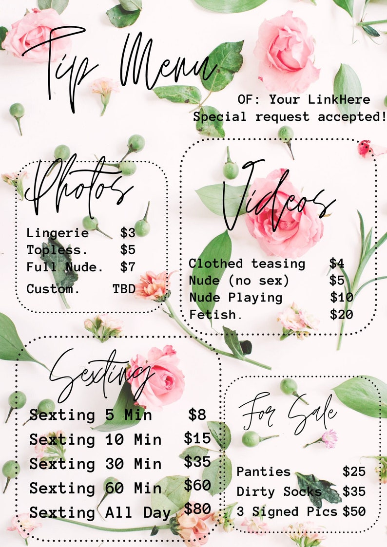 Flower Onlyfans Editable Menu, Canva Template, Printable Tip Menu - Etsy