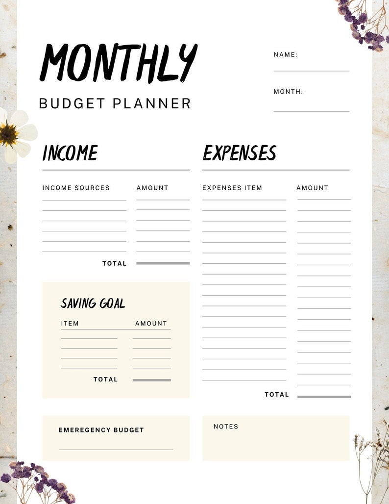 Monthly Budget Planner Template, Printable Finance Tracker (digital ...