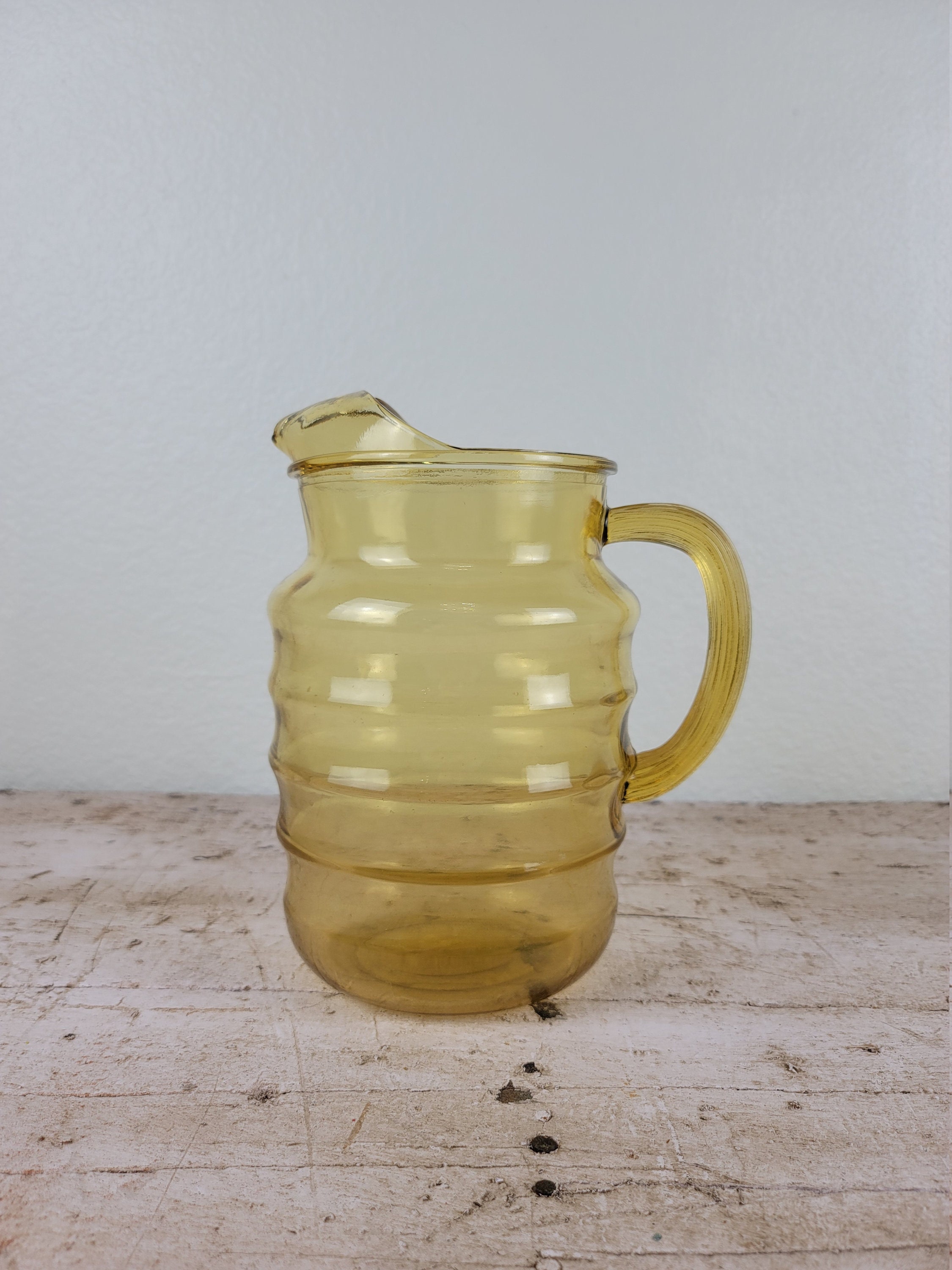 Vintage Amber Ribbed Glass Pitcher Home & Living Kitchen & Dining etna ...
