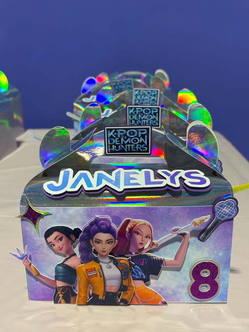 K-pop Demon Hunters Birthday Favor Boxes | Personalized Holographic ...