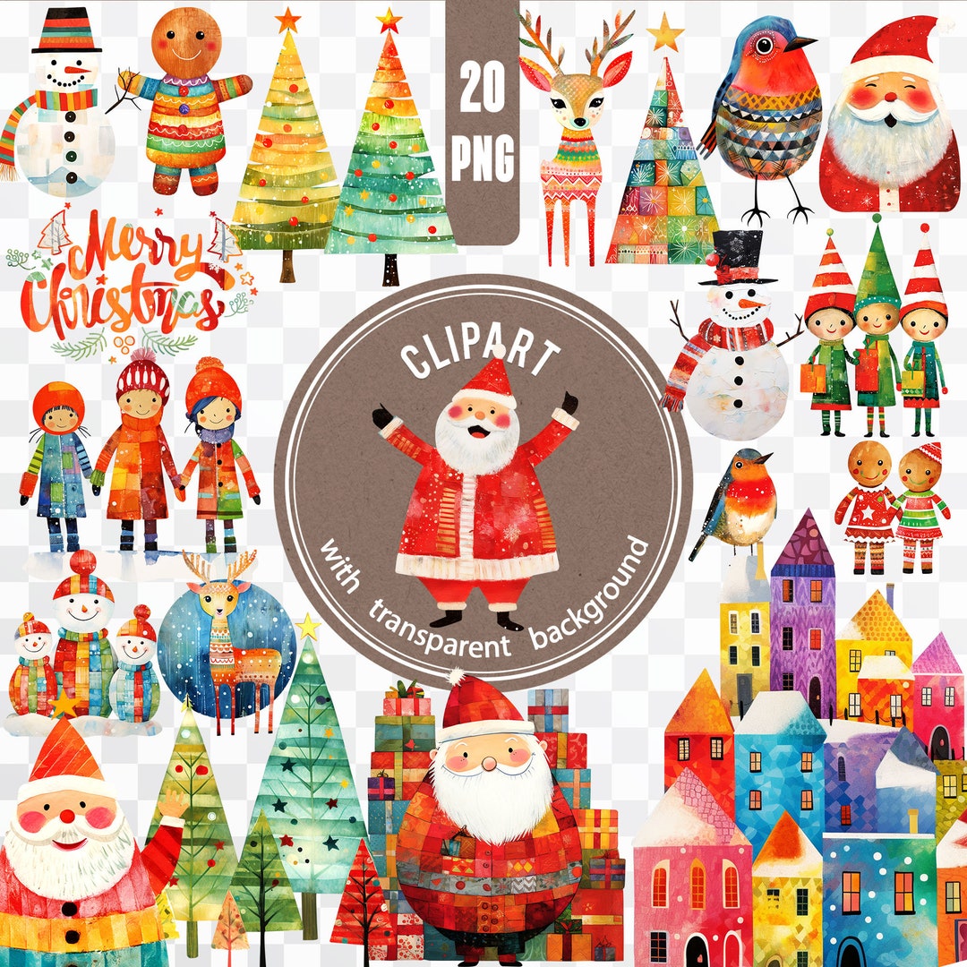 20 PNG Christmas Bundle / Watercolor Santa Claus Digital / Winter Tree ...