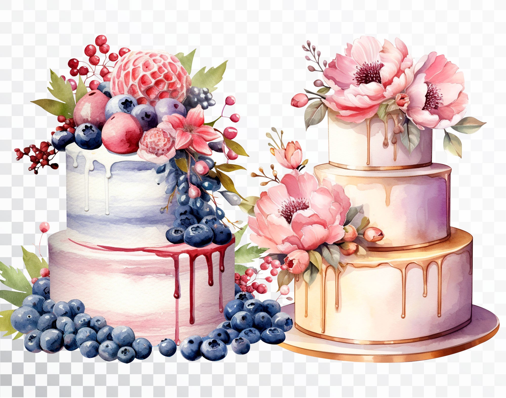 40 PNG Watercolor Cake / Sweet Dessert Pack Digital File / Happy ...