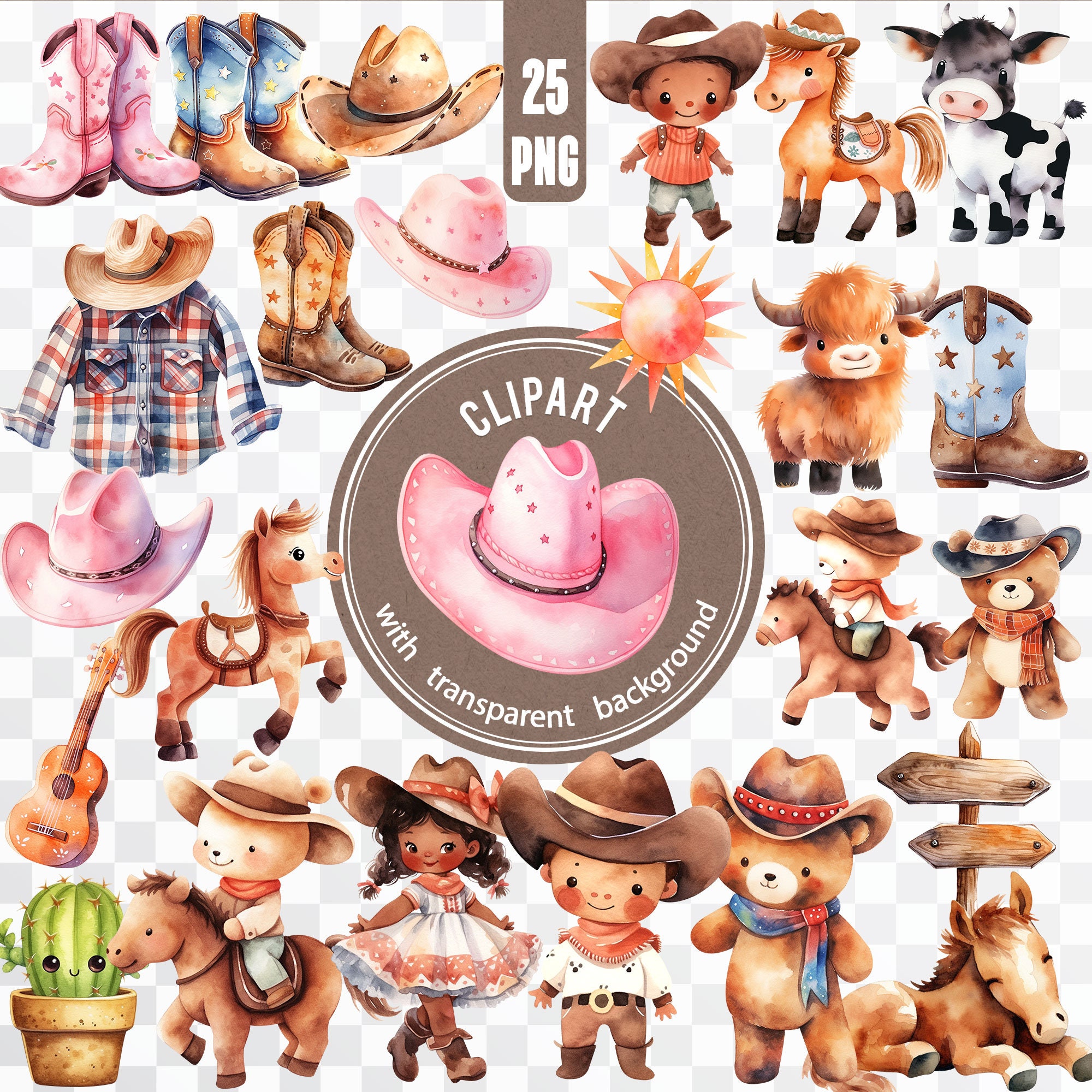 25 PNG Western Clipart / Cowboy Cowgirl Digital Bundle / Teddy - Etsy