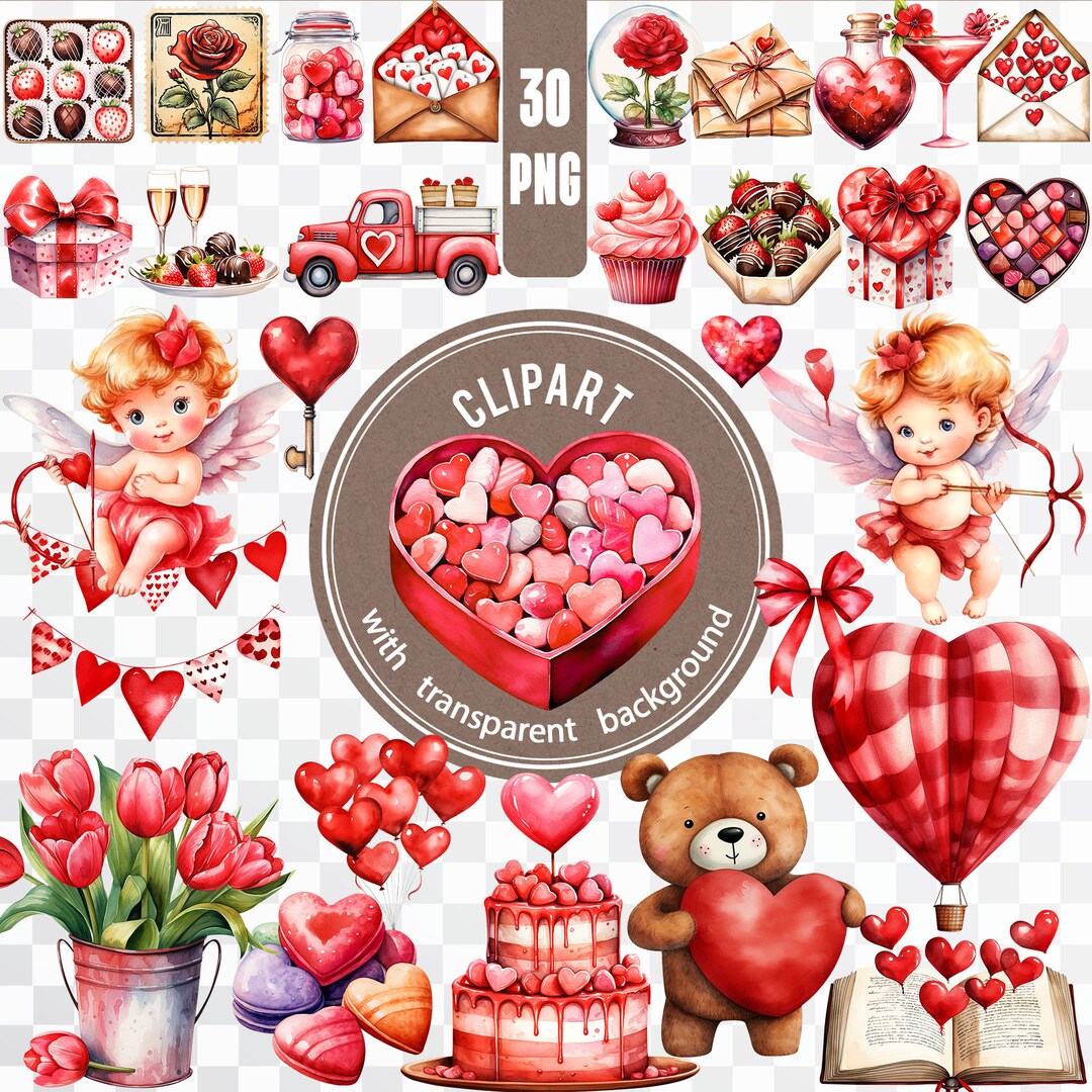30 PNG Romantic Love / Valentine's Day Digital / Couple Сupids Bundle ...