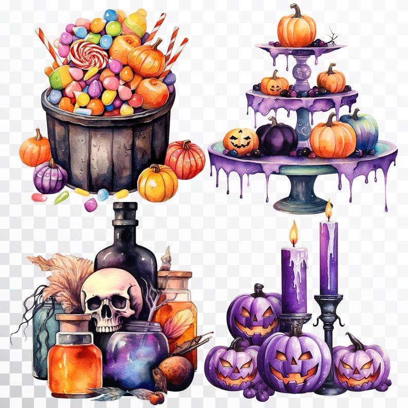 20 PNG Halloween / Purple Orange Pumpkin Digital Bundle / Trick Treat ...