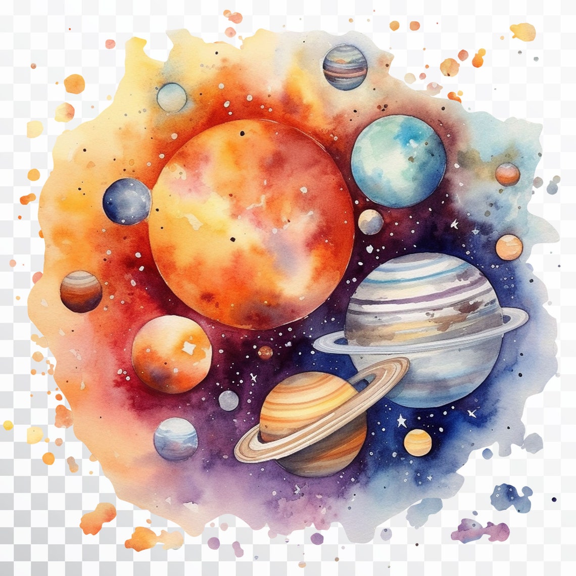 30 Watercolor Planet PNG / Art Solar System Digital / Space Bundle ...