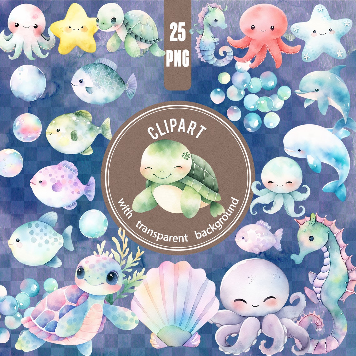 25 PNG Underwater Animals / Cute Fish Starfish Octopus Digital File ...