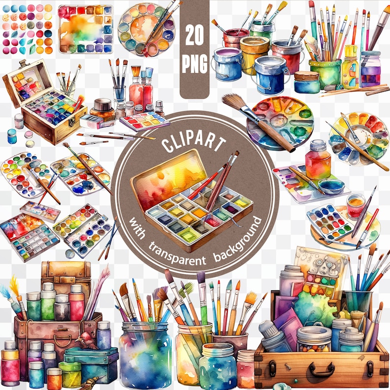 20 Painting PNG / Watercolor Art Digital / Paint Brush Bundle / Artist ...