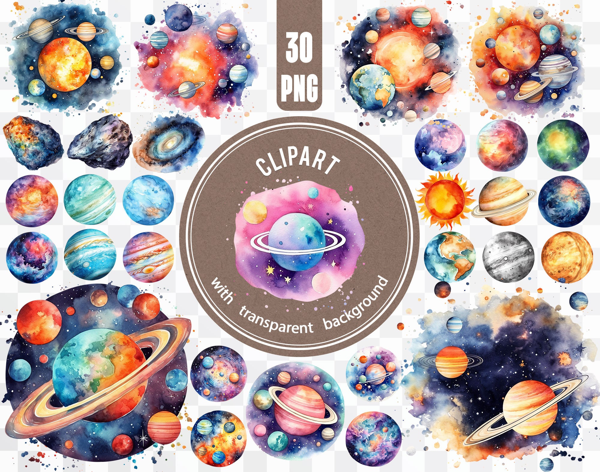 30 Watercolor Planet PNG / Art Solar System Digital / Space - Etsy