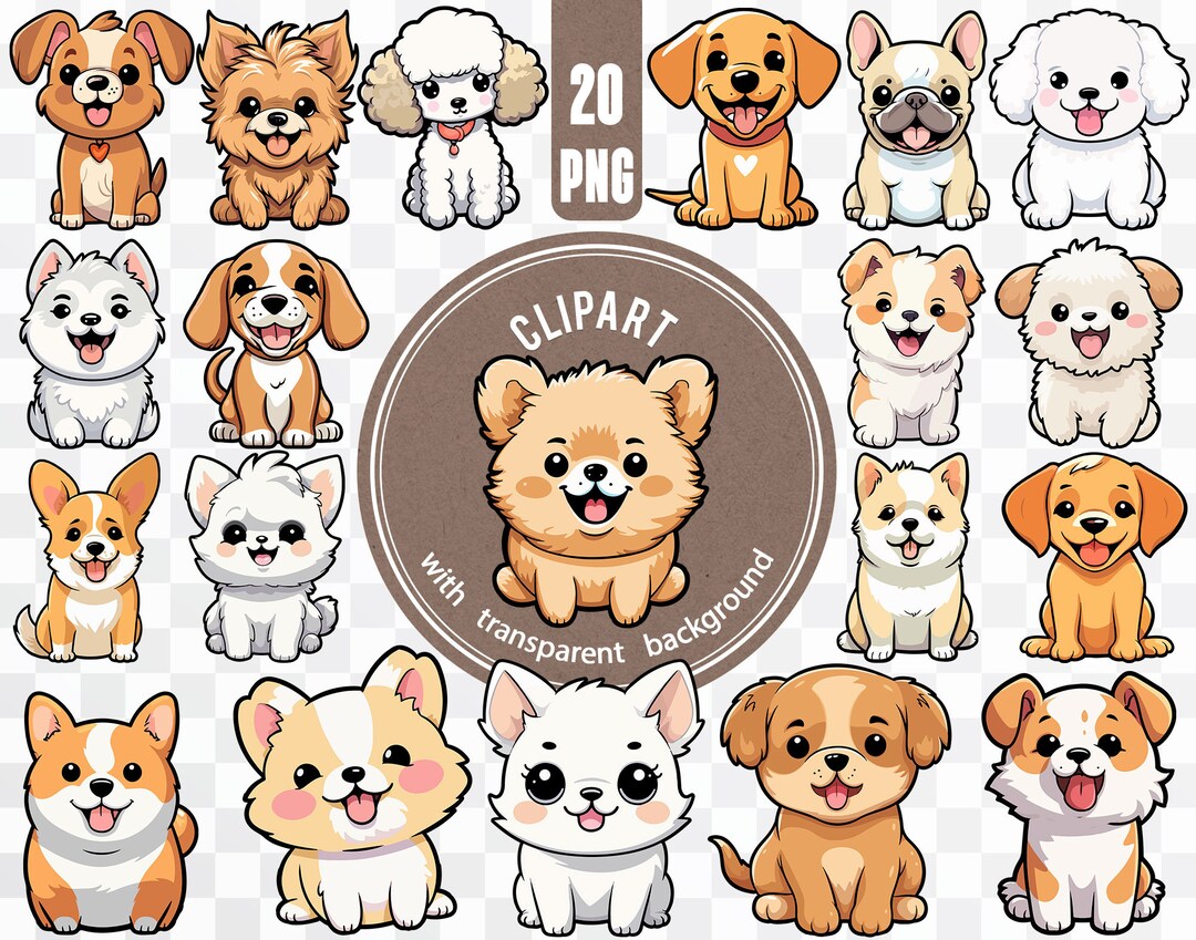 20 PNG Cute Puppy / Dog Birthday Digital Bundle / Kawaii Pet Sticker ...