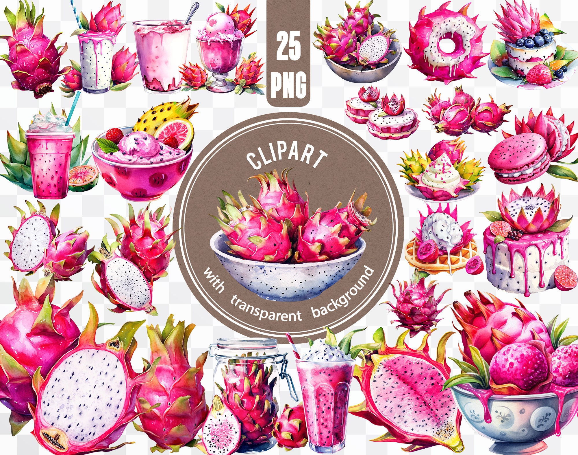25 PNG Dragon Fruit / Tropical Summer Food Digital File / Summertime ...