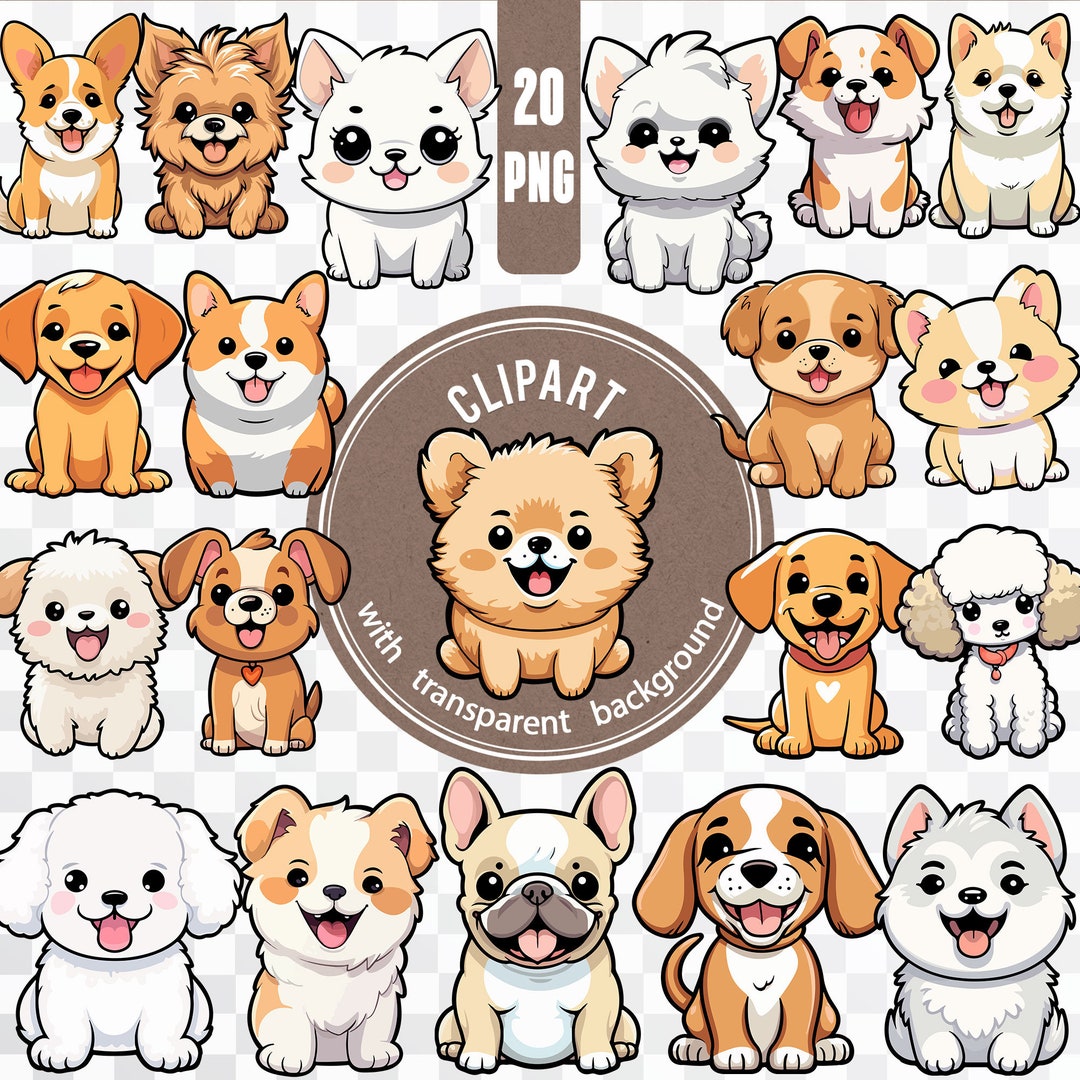 20 PNG Cute Puppy / Dog Birthday Digital Bundle / Kawaii Pet Sticker ...
