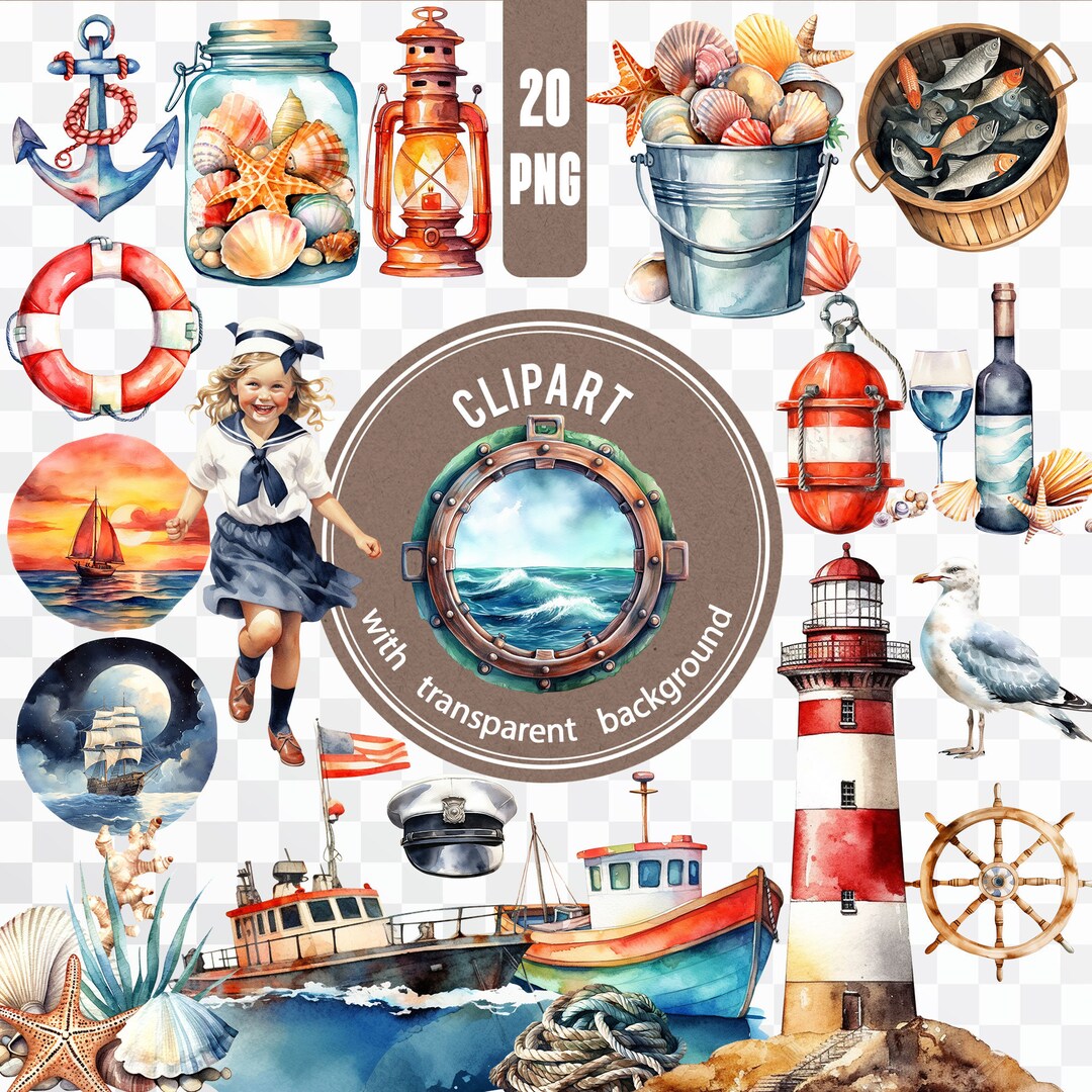 20 PNG Nautical Clipart / Anchor Ship Boat Digital Bundle / Ocean Sea ...