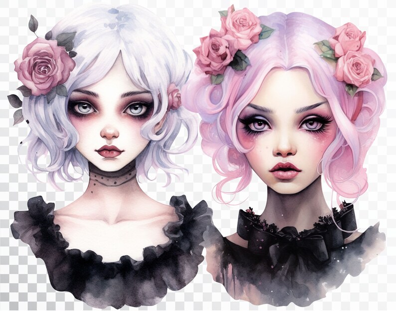 20 PNG Gothic Girl With Pink Hair / Goth Witch Digital Bundle / Kawaii ...