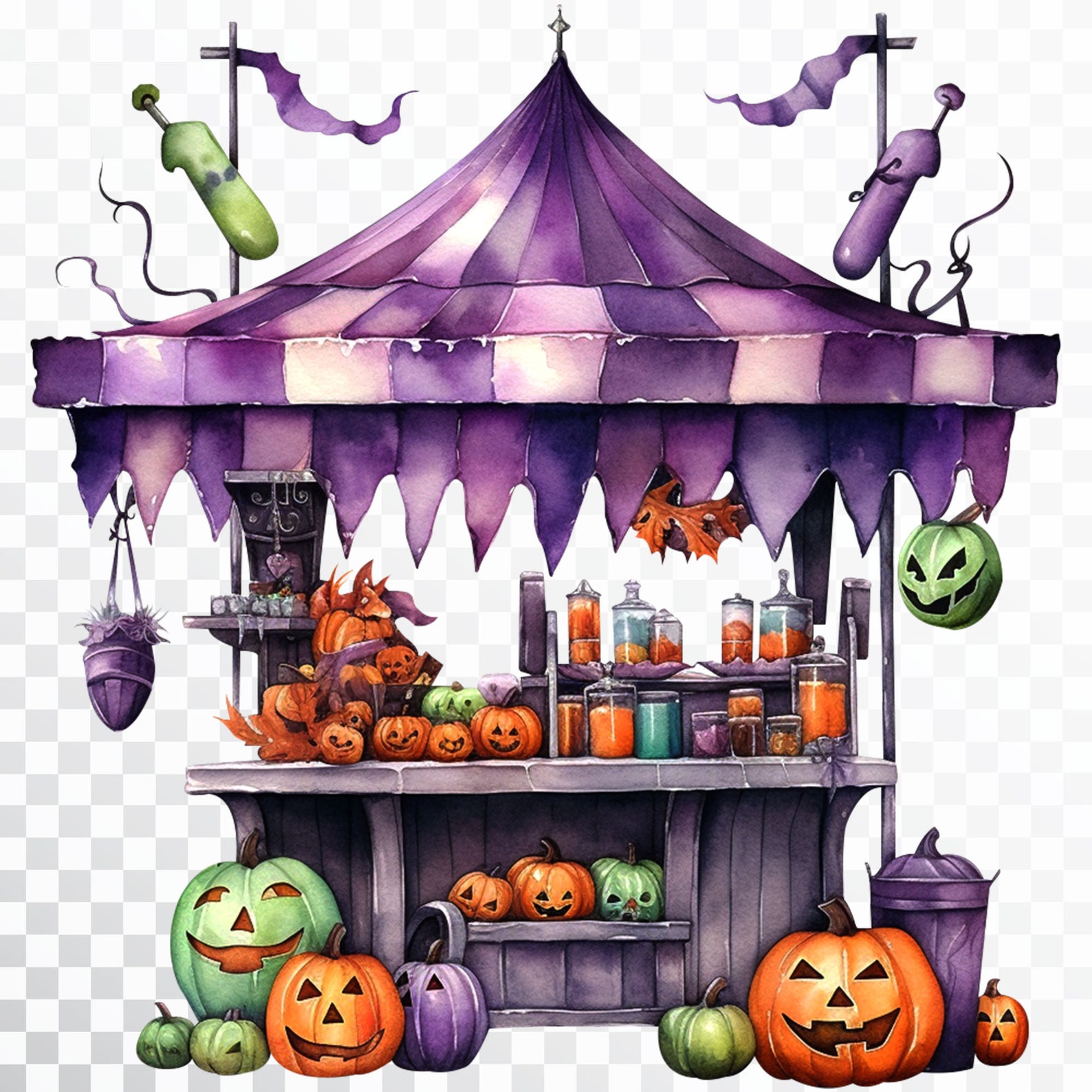 20 PNG Halloween / Purple Orange Pumpkin Digital Bundle / Trick Treat ...