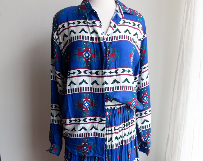 Vintage Going Southwest Skirt Set, 1990s 90s Southwestern Blouse and ...