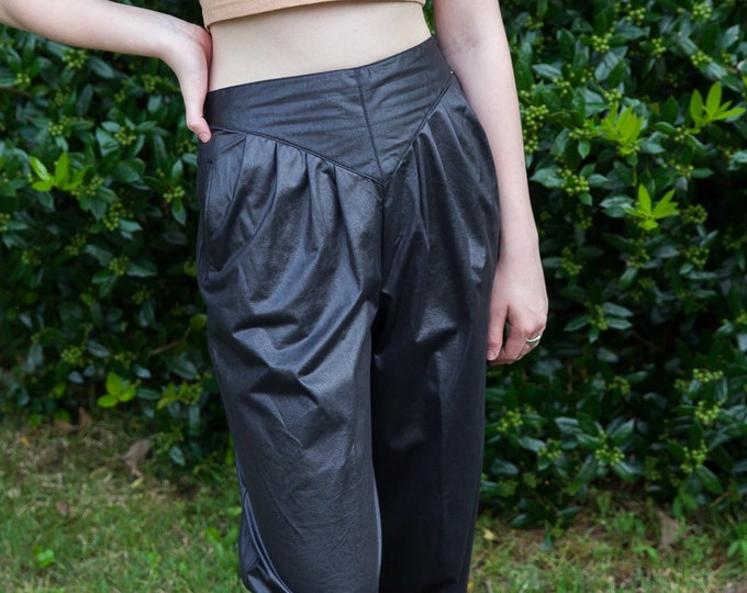 Vintage High Waist Shine Plants, 1980s 80s Black Shine High Waisted ...