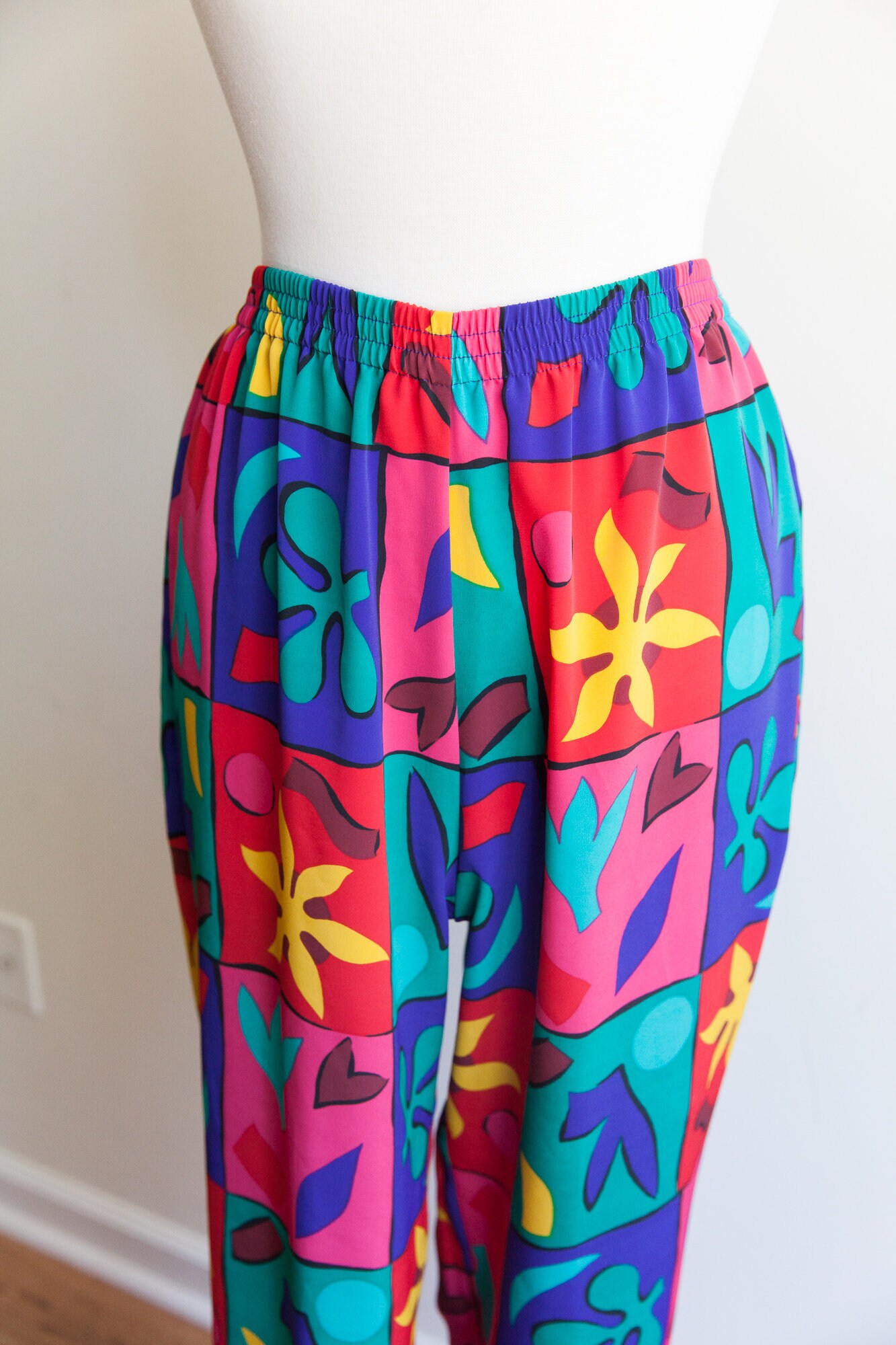 1980s high waisted color block pants, Medium