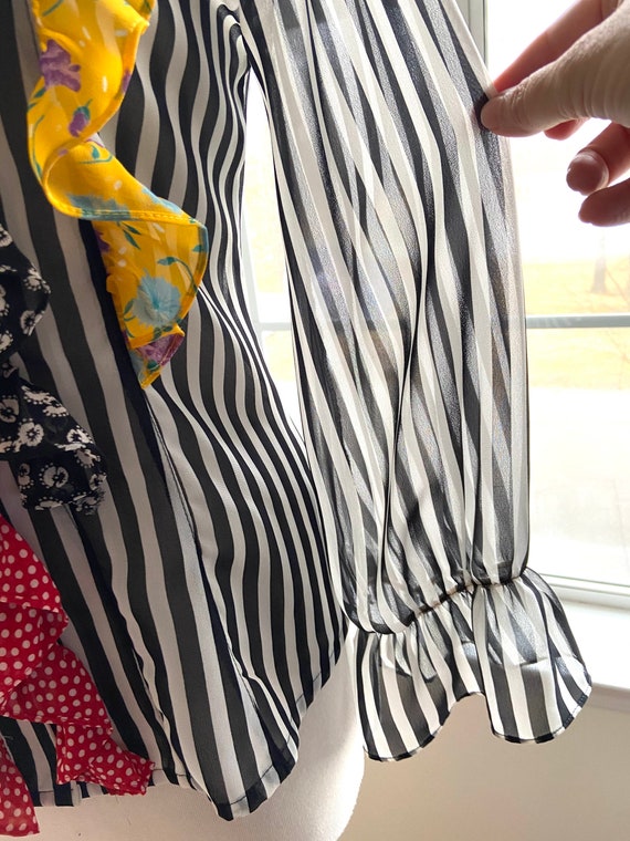 vintage ruffles for days blouse, 1980s 80s striped ru… - Gem