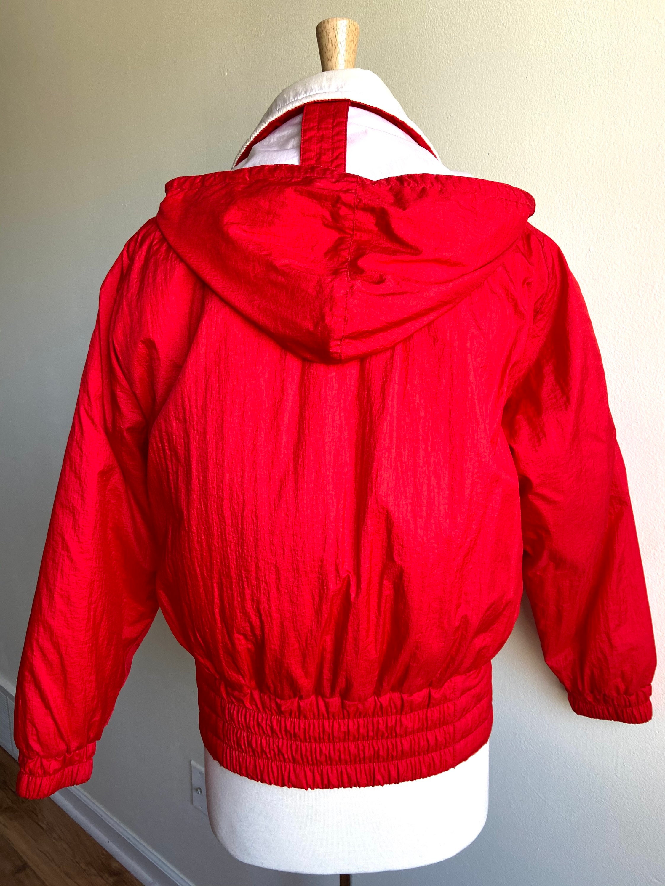 vintage candy apple red puffer coat, 1980s 80s red puffer ski jacket ...