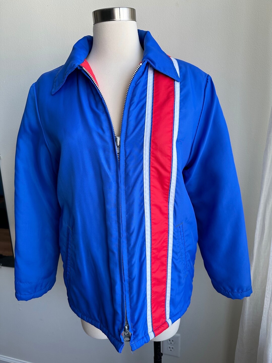 Vintage Blue Racing Jacket, 1980s 80s Blue Red Striped Racing Jacket ...