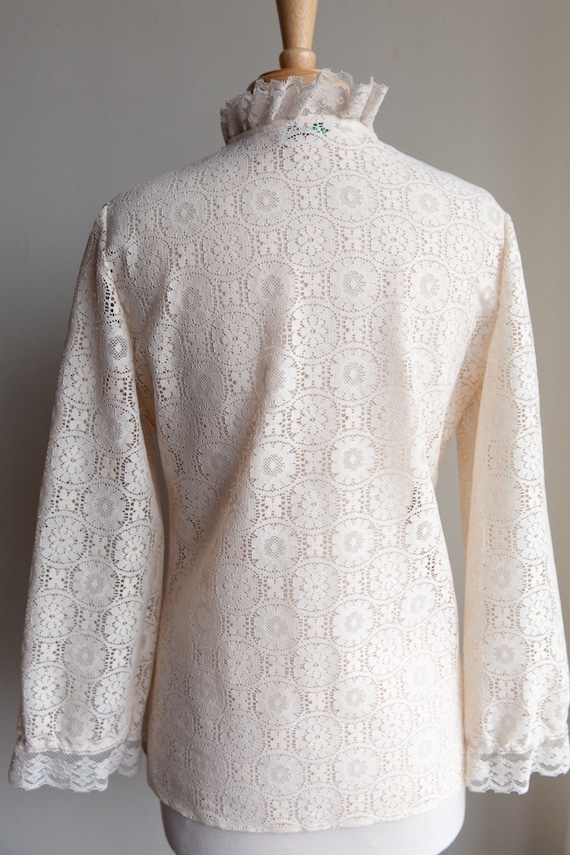 vintage lace ruffle blouse, 1980s 80s ivory lace ruff… - Gem