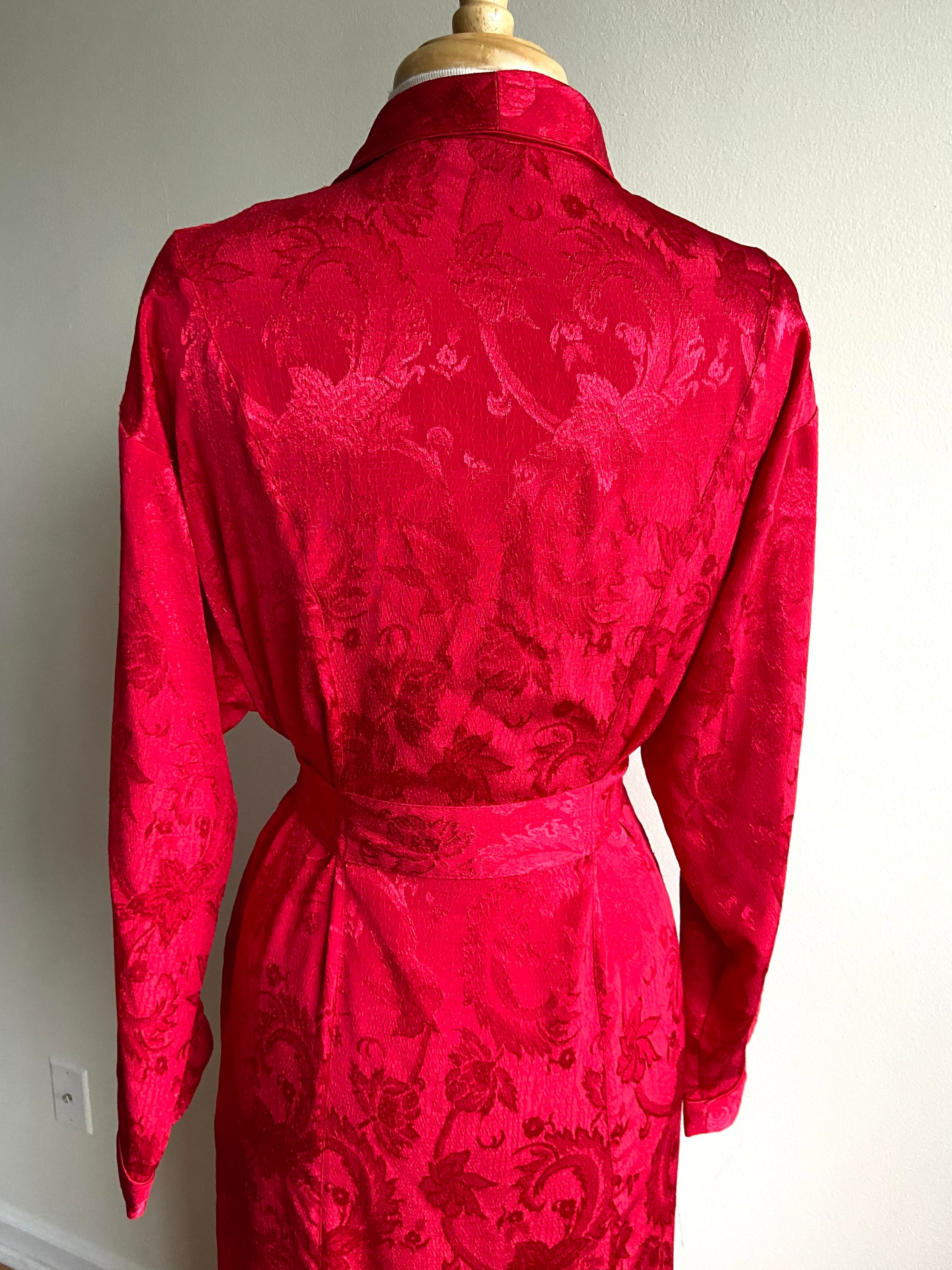 vintage red floral robe, 1980s 80s Victoria's Secret red brocade floral ...