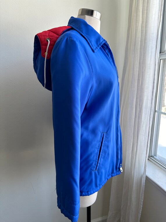 vintage blue racing jacket, 1980s 80s blue red stripe… - Gem