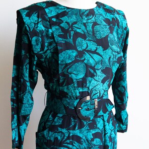 80s Vintage Teal Paradise Dress, 80s Teal and Black Floral Dress ...