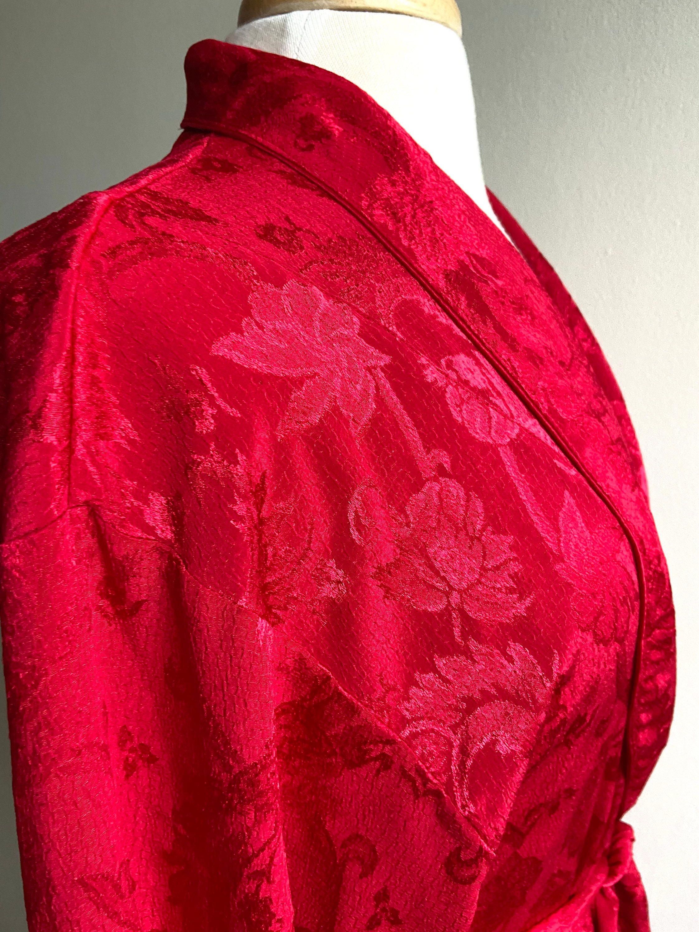 vintage red floral robe, 1980s 80s Victoria's Secret red brocade floral ...