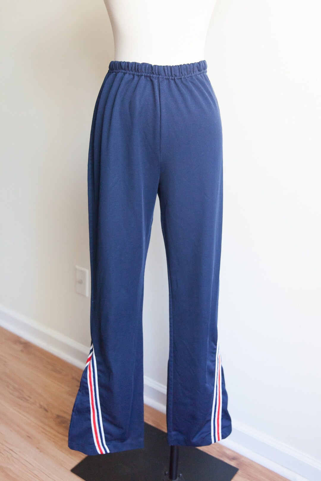 Vintage 80s Flared Track Pants: Navy Blue Striped Joggers, Small - Etsy