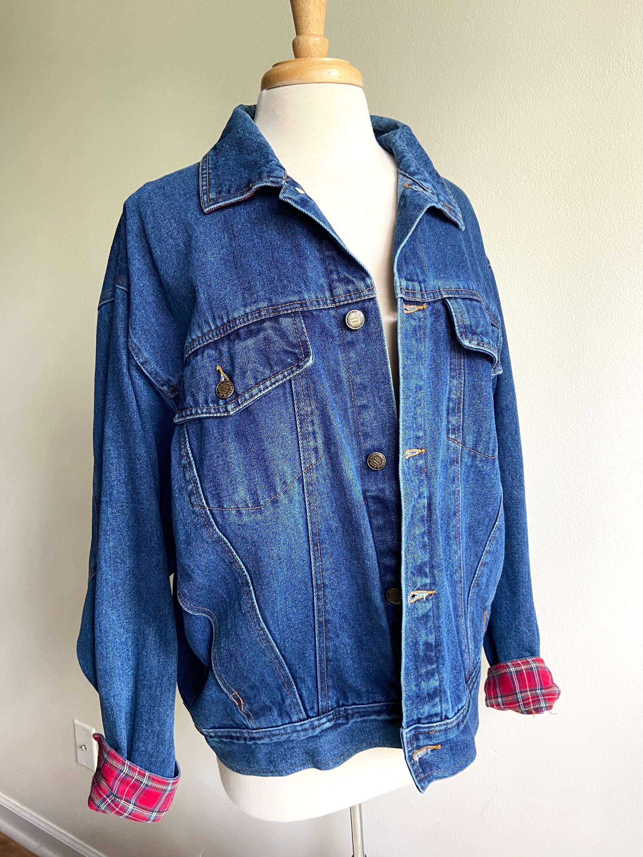 vintage full on 80s denim jacket, 1980s 80s plaid denim jacket, vintage ...