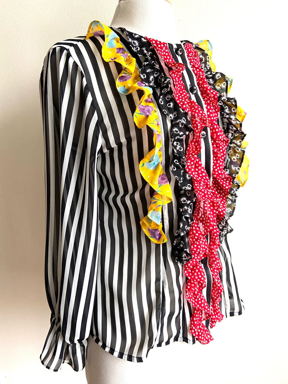 Vintage Ruffles for Days Blouse 1980s 80s Striped Ruffle Semi | Etsy