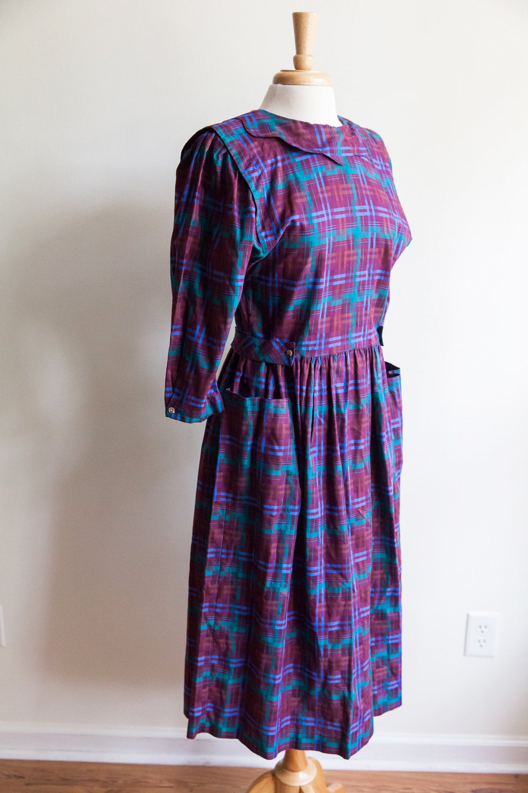 Vintage Plaid About You Midi Dress, 198-s 80s Plaid Prairie Midi Dress ...