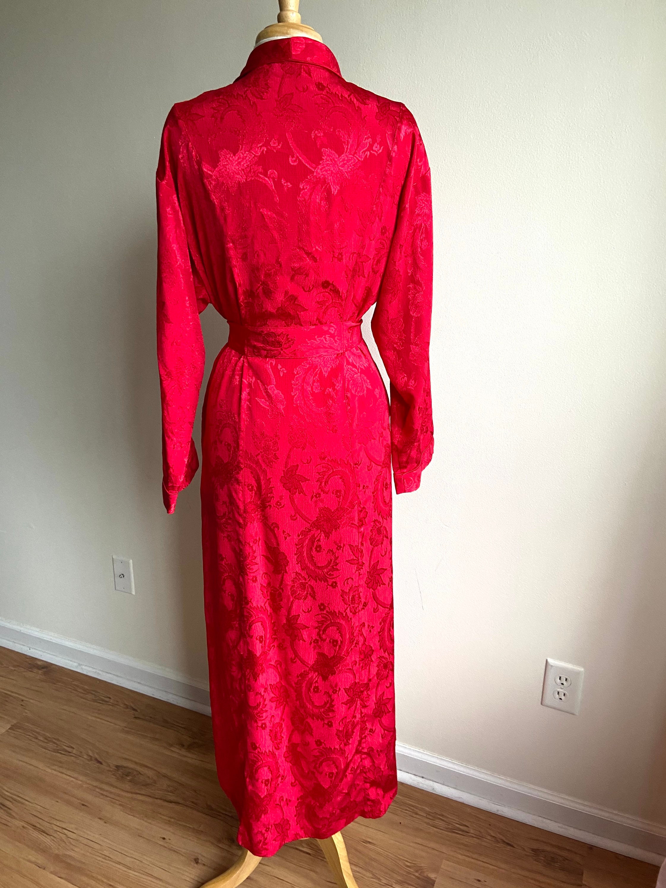 vintage red floral robe, 1980s 80s Victoria's Secret red brocade floral ...