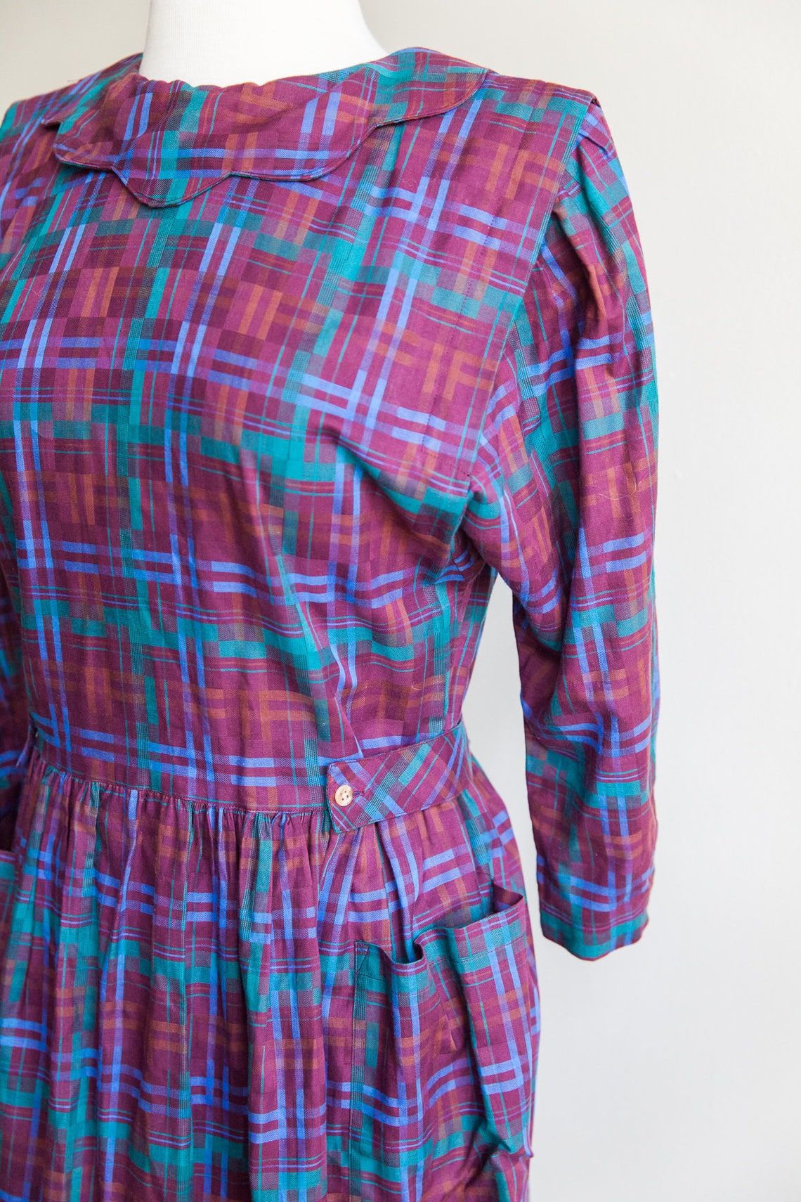 Vintage Plaid About You Midi Dress 198-s 80s Plaid Prairie - Etsy
