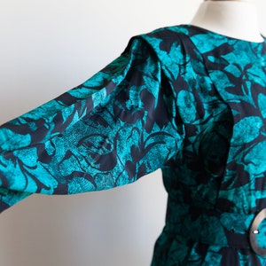 80s Vintage Teal Paradise Dress, 80s Teal and Black Floral Dress ...