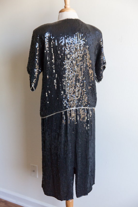 vintage black sequin two piece set, 80s black sequin … - Gem