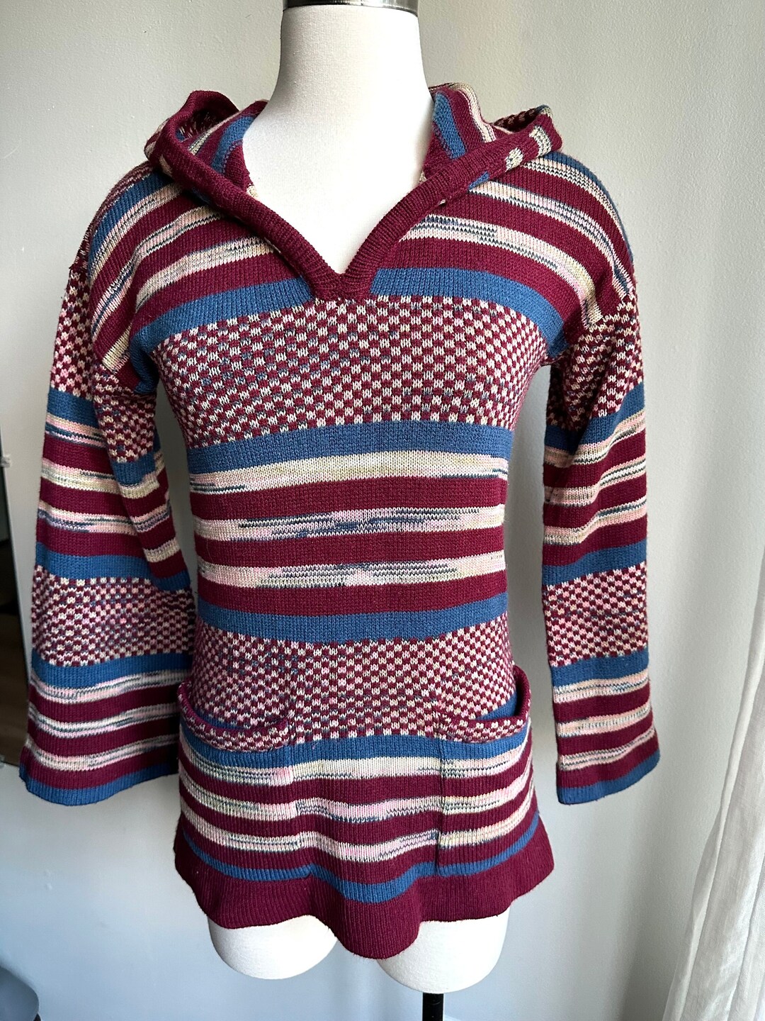 Vintage Striped Hooded Sweater, 1970s 70s Striped Hooded Sweater ...